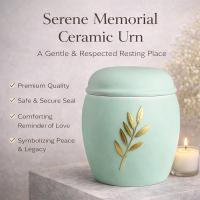 China Mint Green Ceramic Cremation Urn Custom Shape Memorial Urn With Gold Leaf for sale