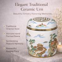 China Landscape Design Ceramic Memorial Urns For Human Ashes 24x23cm Wear Resistant for sale