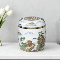 China Landscape Design Ceramic Memorial Urns For Human Ashes 24x23cm Wear Resistant for sale