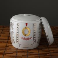 China Calligraphic Style Ceramic Adult Funeral Urns With Cross Symbol Gold Accent for sale