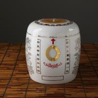 China Calligraphic Style Ceramic Adult Funeral Urns With Cross Symbol Gold Accent for sale