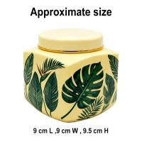 China Minimal Design Modern Ceramic Pet Urns Weatherproof With Botanical Leaves Gold Trim for sale