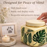 China Minimal Design Modern Ceramic Pet Urns Weatherproof With Botanical Leaves Gold Trim for sale