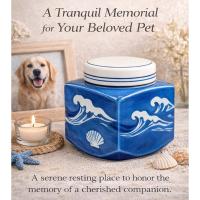 China Hexagon Ceramic Pet Ashes Urn Ocean Wave Theme Ceramic Urns For Dogs for sale