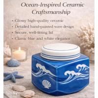 China Hexagon Ceramic Pet Ashes Urn Ocean Wave Theme Ceramic Urns For Dogs for sale