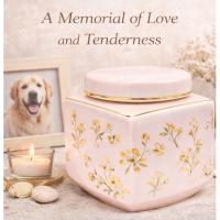 China Smooth Glossy Finish Ceramic Pet Cremation Urns With Gold Floral Accents for sale
