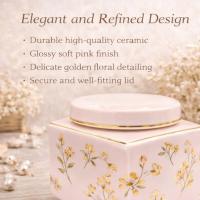 China Smooth Glossy Finish Ceramic Pet Cremation Urns With Gold Floral Accents for sale
