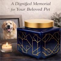 China Ceramic Modern Small Pet Cremation Urns With Hexagon Gold Lid Custom Designed for sale