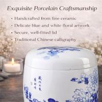 China Blue and White Porcelain Cremation Urns for Human Ashes Traditional Floral for sale