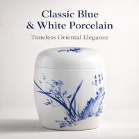 China Blue White Porcelain Adult Urn for Human Ashes Traditional Chinese Pattern for sale