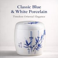 China Traditional Style Blue and White Porcelain Cremation Urns for Human Ashes for sale