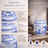 China Traditional Chinese Blue and White Ceramics Cremation Urn Adult Landscape Crane Design for sale