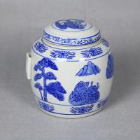 China Traditional Blue And White Ceramics Memorial Urn Adult Size Landscape Design for sale