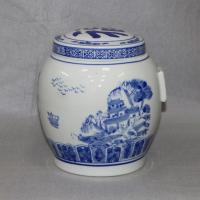 China Glossy Finish Oriental Blue And White Ceramic Cremation Urn 23x22cm Custom Shape for sale