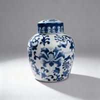 China Blue White Ceramic Jars for Adult Memorial Ashes Floral Artwork OEM ODM for sale