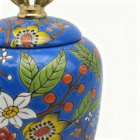 China Decorative Ceramic Jars Ceramic Storage Jar with Lid Blue Floral Pattern Gold Handle for sale