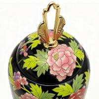 China Custom Design Vintage Style Ceramic Storage Jar Floral Pattern With Gold Lid for sale