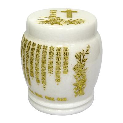 China Personalized White Marble Christian Urn For Human Ashes Polished Finish for sale