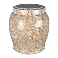 China Classic Veined Marble Cremation Urn Stone Memorial Ashes Container Round Shape for sale