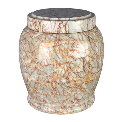 China Classic Veined Marble Cremation Urn Stone Memorial Ashes Container Round Shape for sale