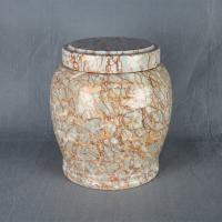 China Classic Veined Marble Cremation Urn Stone Memorial Ashes Container Round Shape for sale
