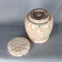 China Classic Veined Marble Cremation Urn Stone Memorial Ashes Container Round Shape for sale
