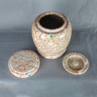 China Classic Veined Marble Cremation Urn Stone Memorial Ashes Container Round Shape for sale