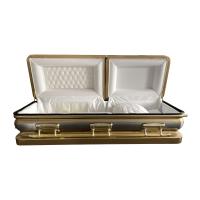 China Modern Gold Finish Wooden Cremation Coffins With Hardware Custom Design for sale