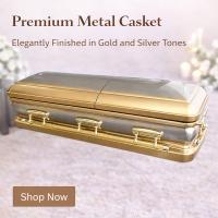 China Modern Gold Finish Wooden Cremation Coffins With Hardware Custom Design for sale