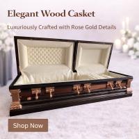 China Smooth Surface Gold Tone Wood Burial Coffin Distinguished Appearance Customization for sale