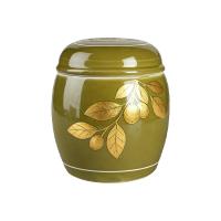 China Olive Green Glazed Ceramic Ash Urn Customized Design Jar For Cremation Ashes for sale