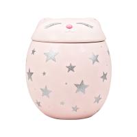 China Cute Cat Design Ceramic Pet Cremation Urn Pink Color Star Pattern Porcelain Urn for sale