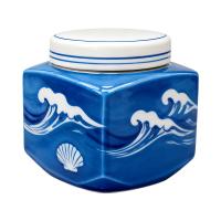 China Hexagon Ceramic Pet Ashes Urn Ocean Wave Theme Ceramic Urns For Dogs for sale
