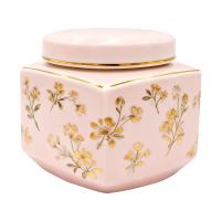 China Smooth Glossy Finish Ceramic Pet Cremation Urns With Gold Floral Accents for sale