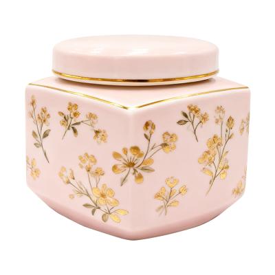 China Smooth Glossy Finish Ceramic Pet Cremation Urns With Gold Floral Accents for sale