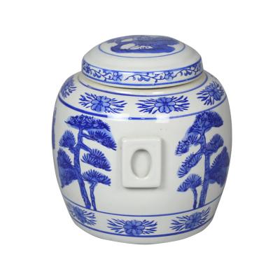 China Traditional Blue And White Ceramics Memorial Urn Adult Size Landscape Design for sale