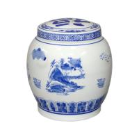 China Glossy Finish Oriental Blue And White Ceramic Cremation Urn 23x22cm Custom Shape for sale