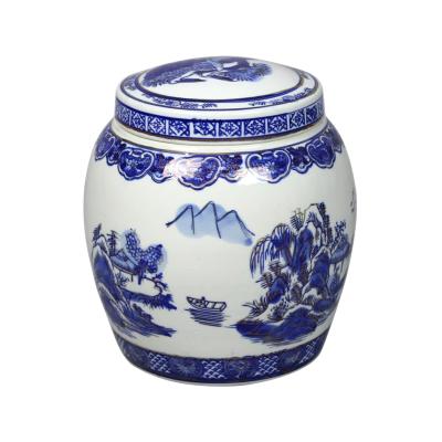 China Chinese Style Blue White Porcelain Funeral Urn Adult Memorial Urn Hand Painted for sale