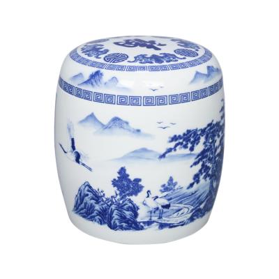 China Traditional Chinese Blue and White Ceramics Cremation Urn Adult Landscape Crane Design for sale