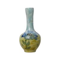 China Hand Painted Floral Ceramic Bud Vase With Tall Narrow Neck Tabletop Decor for sale
