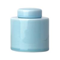 China Glossy Finish Sky Blue Ceramic Storage Jar With Lid Modern Design for sale