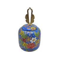 China Decorative Ceramic Jars Ceramic Storage Jar with Lid Blue Floral Pattern Gold Handle for sale