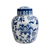 China Blue White Ceramic Jars for Adult Memorial Ashes Floral Artwork OEM ODM for sale