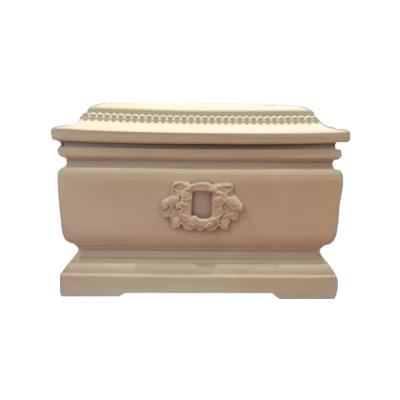 China Casket Style Biodegradable Cremation Urns Soft Stone Look Eco Friendly Burial Urns for sale