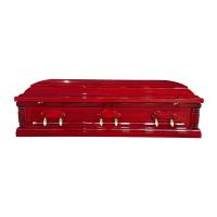 China Europe Style Wooden Burial Casket Wine Red Finish Funeral Coffin For Adults for sale