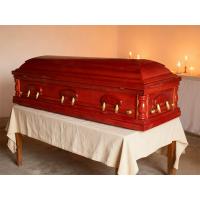 China Europe Style Wooden Burial Casket Wine Red Finish Funeral Coffin For Adults for sale