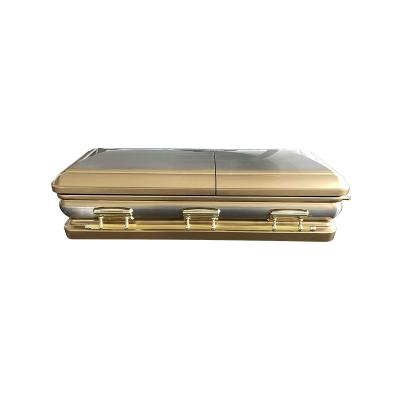 China Modern Gold Finish Wooden Cremation Coffins With Hardware Custom Design for sale