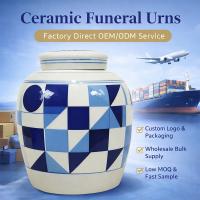 China Blue Geometric Glaze OEM Wholesale Ceramic Funeral Urns for sale