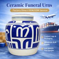 China Blue Monogram Style OEM Wholesale Ceramic Funeral Urns for sale