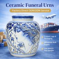China Blue Portrait Art Design OEM WholesaleCeramic Funeral Urns for sale